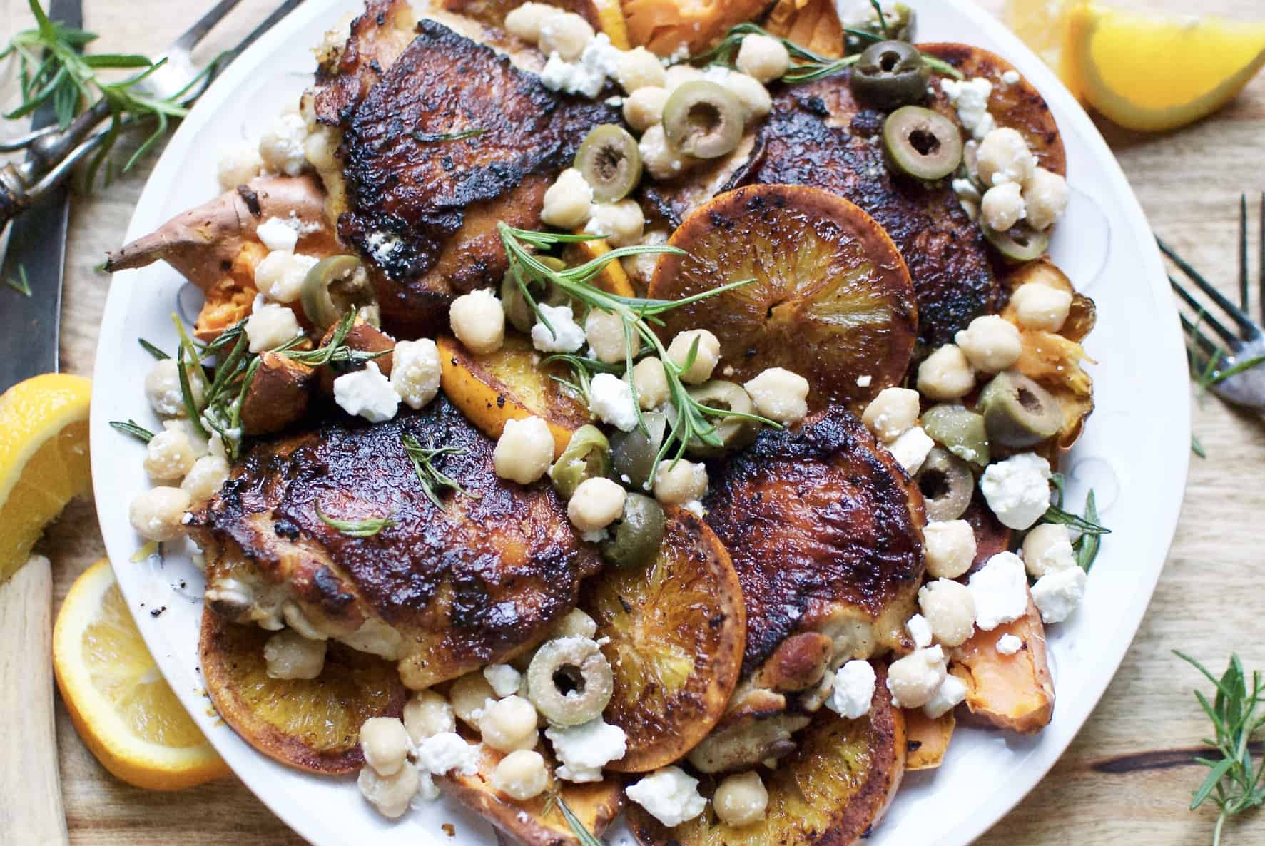 charred chicken with sweet potatoes & oranges - a hint of rosemary