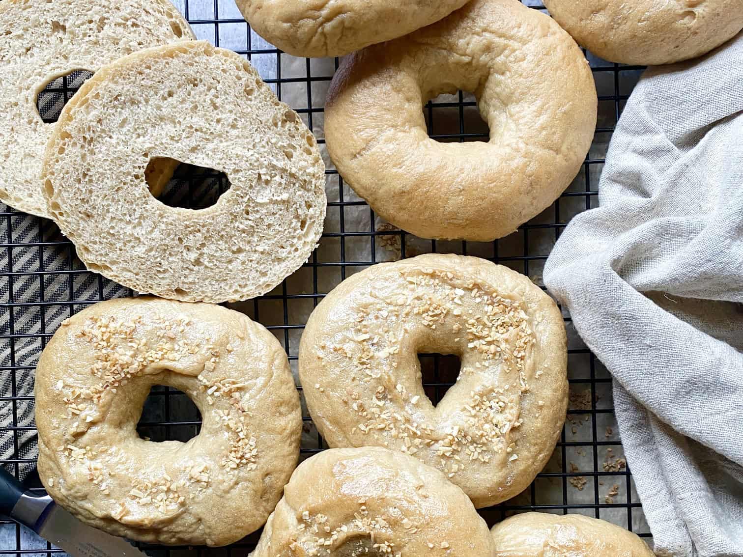 homemade steamed chewy bagels - a hint of rosemary